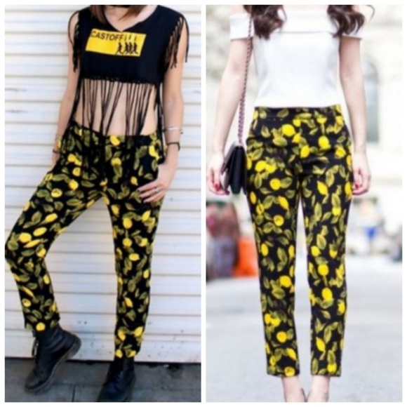 Zara | Pants & Jumpsuits | Zara Lemon Print Cropped Ankle Pants Medium ...